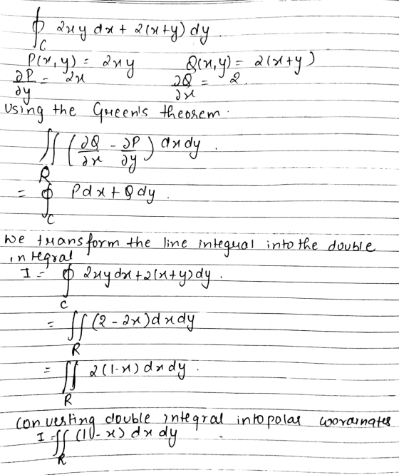 Use Green's Theorem to calculate the line integral f. 2xy dx + 2(x+y ...
