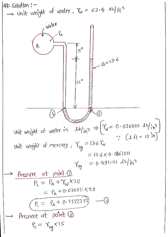 Water Problem 1 A simple U-tube manometer is attached to a pipe as ...