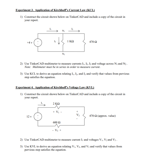 Experiment 3. Application of Kirchhoff's Current Law (KCL) 1) Construct ...