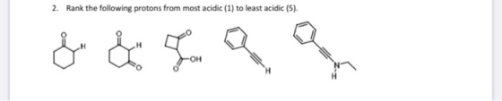 2. Rank the following protons from most acidic (1) to least acidic (5 ...