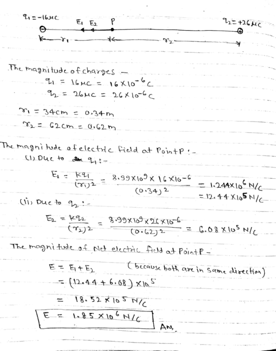 Two point-like charges are placed as shown in the figure, r 1 = 34.0 cm ...