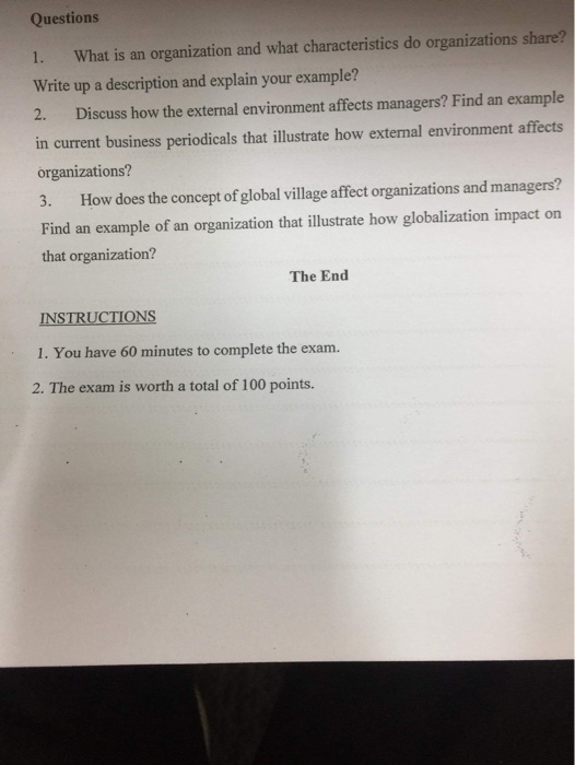 Questions 1. What is an organization and what characteristics do ...