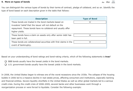 9. More on types of bonds You can distinguish the various types of ...