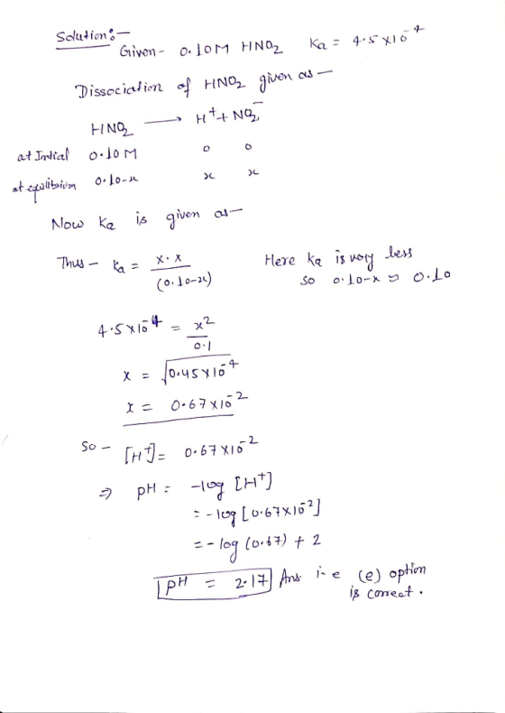 what-is-the-ph-of-aqueous-0-10-m-hno2-ka-hno2-4-5-x-10-4-homeworklib