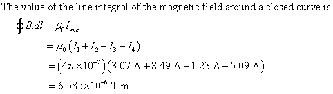 Find the value of the line integral of the magnetic field around a ...
