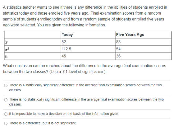 a) b) A statistics teacher wants to see if there is any difference in ...