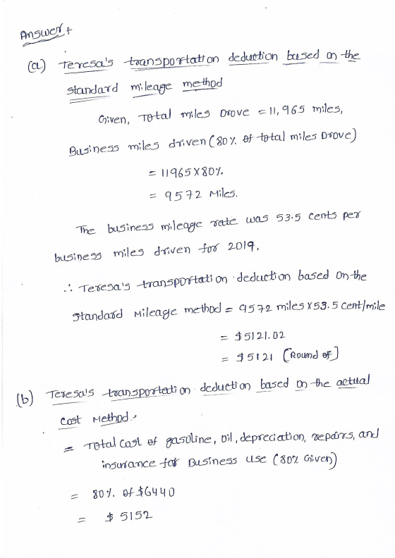 Problem 3-6 Transportation (LO 3.3) Teresa is a civil engineer who uses ...