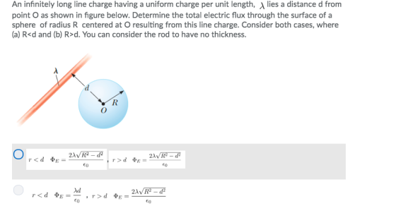 An infinitely long line charge having a uniform charge per unit length ...