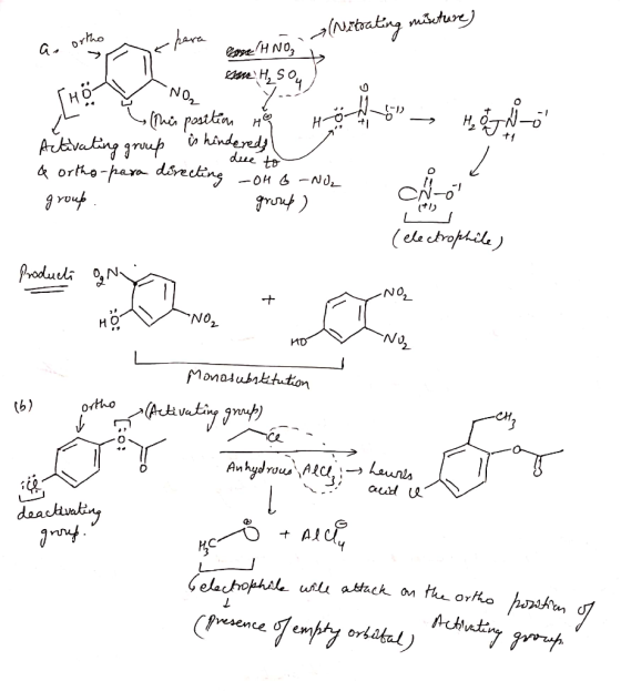 3) Draw the products of each reaction. HNO3 H2SO4 NO2 a. но CI b. AICI3 ...