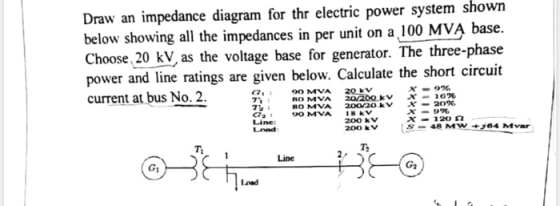 Draw an impedance diagram for thr electric power system shown below ...