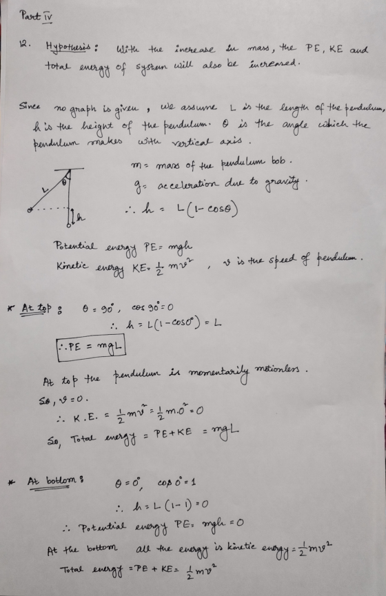 PART IV: Mass vs PE,KE, and total Energy 12. Hypothesis: How would ...
