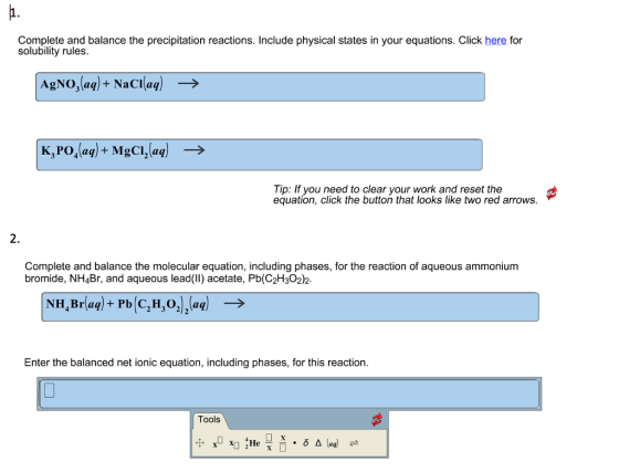 Complete and balance the precipitation reactions. Include physical ...