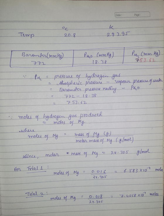 Calculate the gas constant, R O Convert your measured temperature to ...