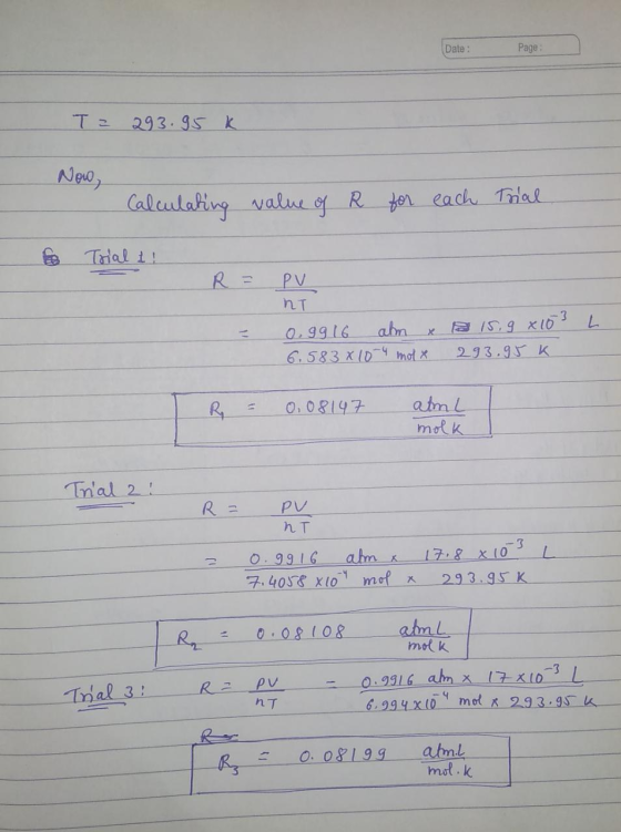 Calculate the gas constant, R O Convert your measured temperature to ...
