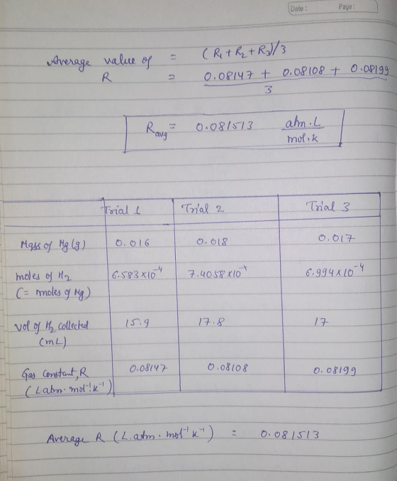 Calculate the gas constant, R O Convert your measured temperature to ...