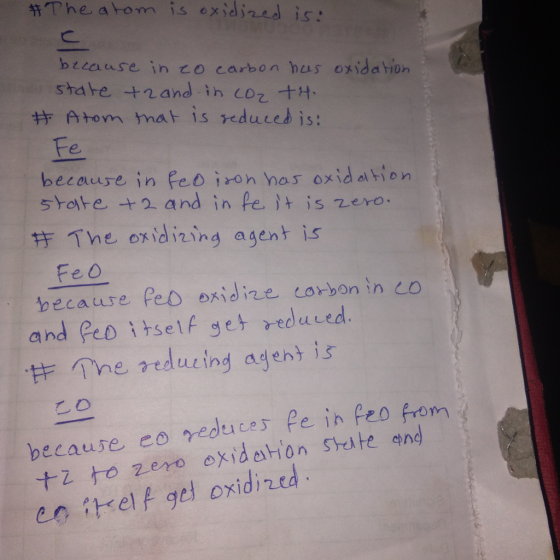 32. For the reaction FeO(s) + CO(g) ? Fe(s) CO2(g): The atom that is ...
