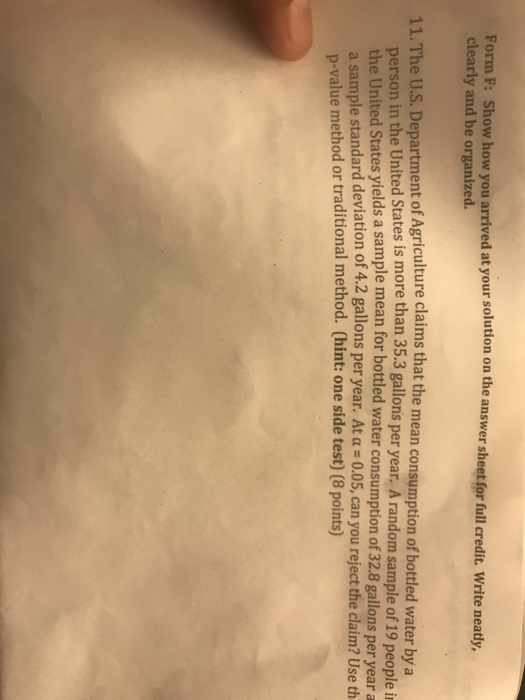 Form F: Show how you arrived at your solution on the answer sheet for ...
