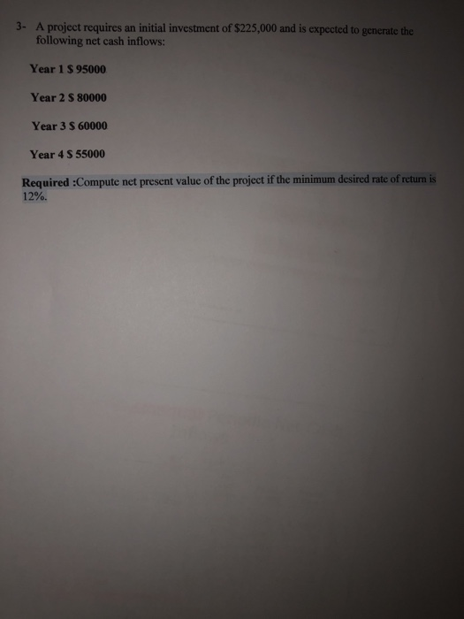 3- A project requires an initial investment of $225,000 and is expected ...