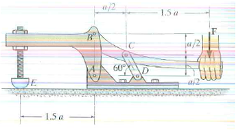 The toggle clamp is subjected to a force F at the handle. Determine the ...