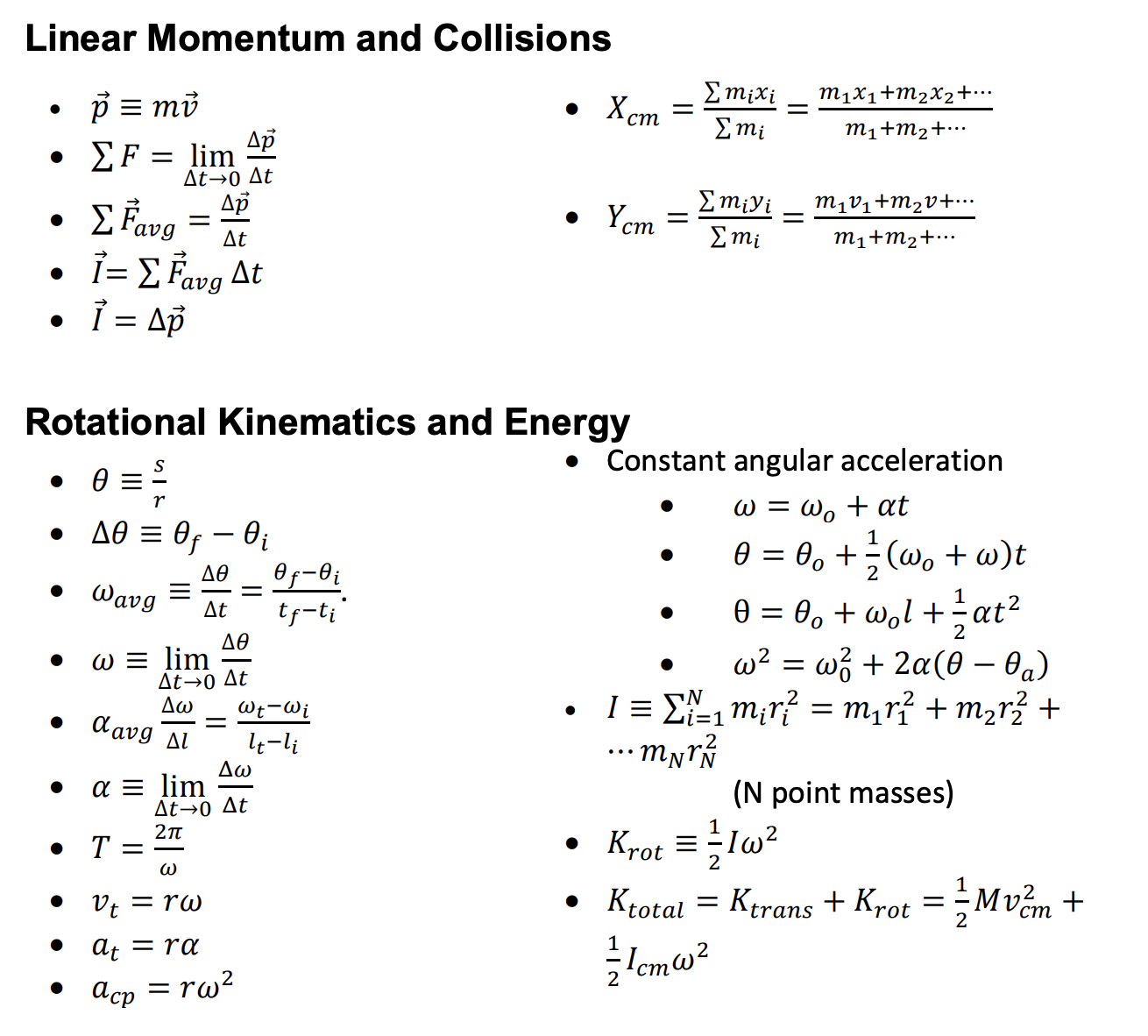 University Physics 1 Formula Sheet ZuoTi Pro