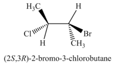 A compound with two chirality centers, (2S,3R)-2-bromo-3-chlorobutane ...