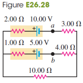 In the circuit shown in Fig. E26.28, find (a) the current in each ...